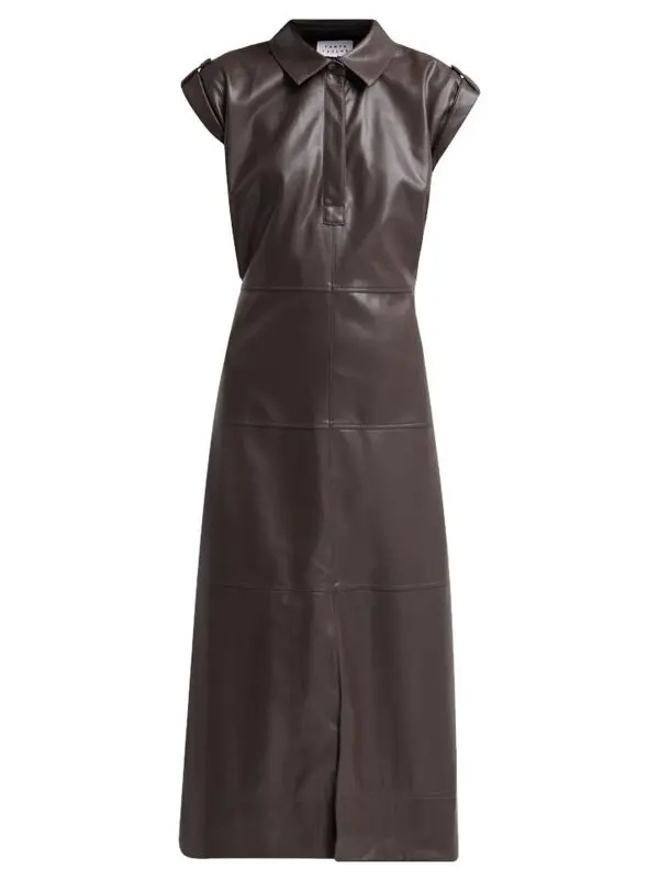 Tanya Taylor Shivi Faux Leather Midi Dress - Dark Fig