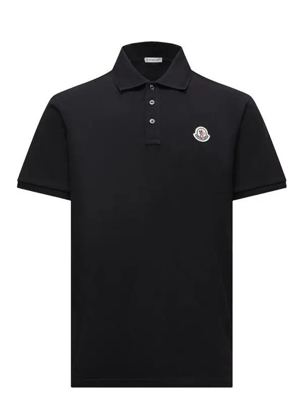Moncler Polo Shirt In Cotton Piquet - Black
