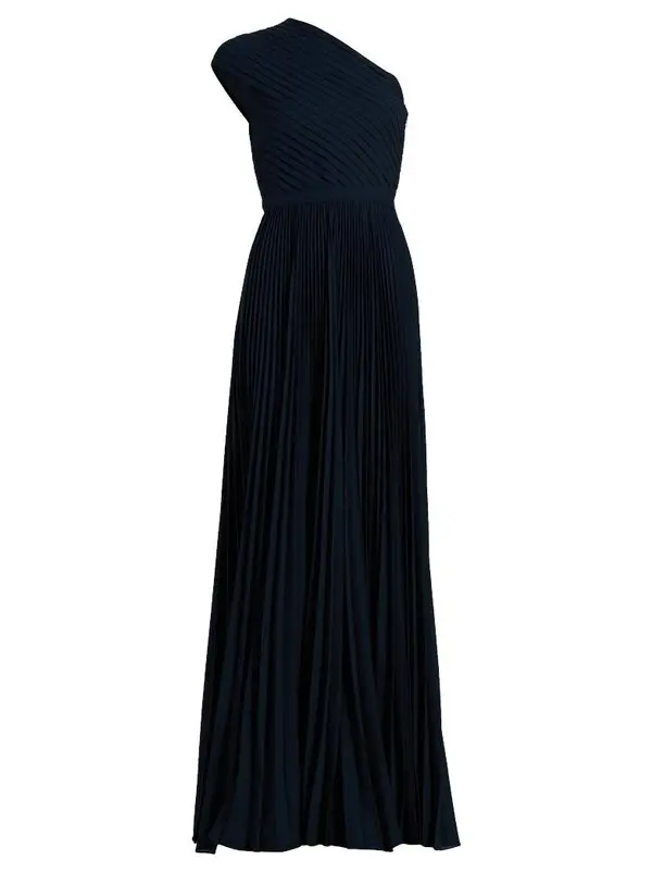 Michael Kors One-shoulder Pleated Gown - Midnight