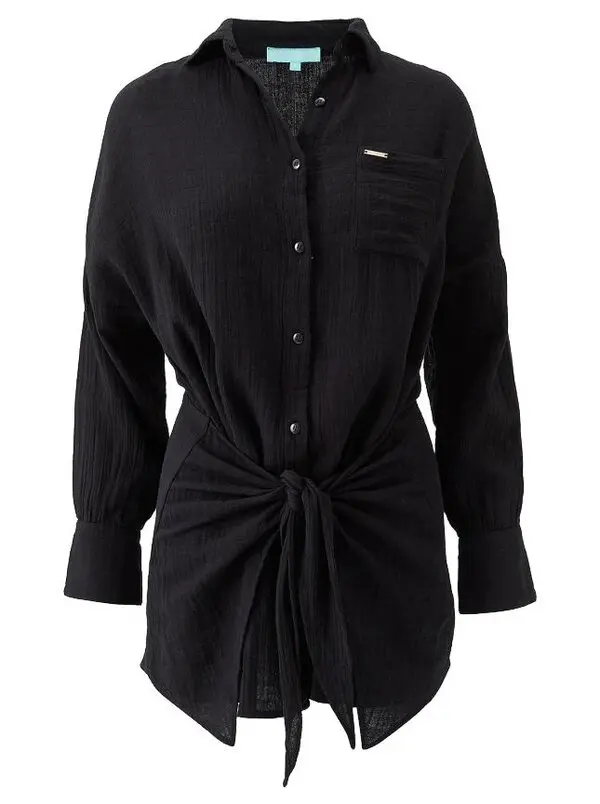 Melissa Odabash Sara Cotton Tie-waist Mini-shirtdress - Black