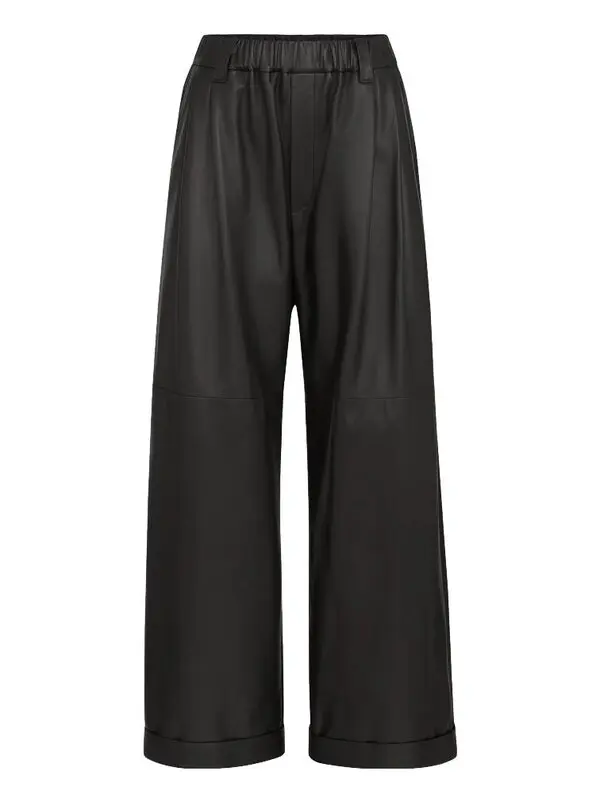 Brunello Cucinelli Nappa Leather Baggy Trousers - Black
