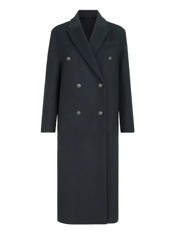 Brunello Cucinelli Hand-crafted Coat In Cashmere Beaver Double Cloth With Monili - Blue