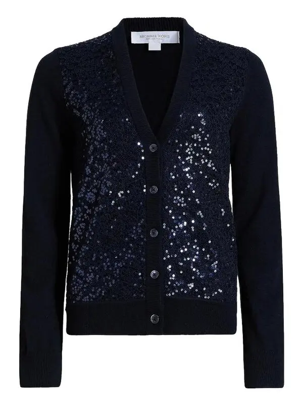 Michael Kors Lace & Cashmere V-neck Cardigan - Midnight