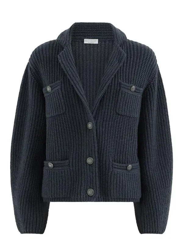 Brunello Cucinelli Cashmere Feather Yarn English Rib Cardigan - Blue