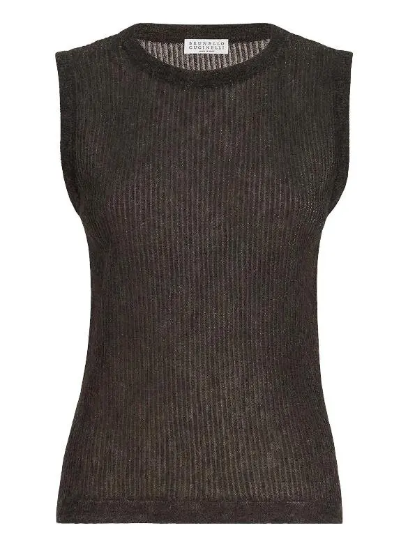 Brunello Cucinelli Sparkling Silk, Alpaca And Wool Rib Knit Top - Anthracite