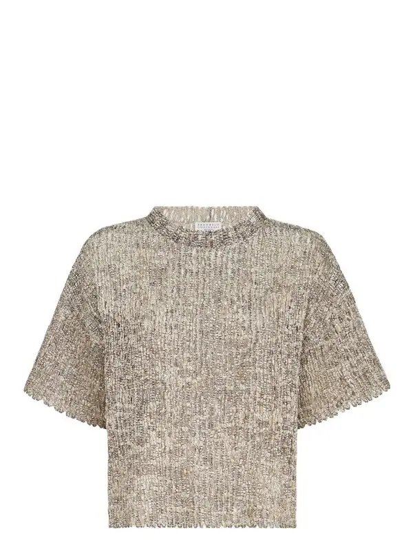 Brunello Cucinelli Dazzling Craquelé Embroidery T-shirt In Mohair And Wool - Silver Multi
