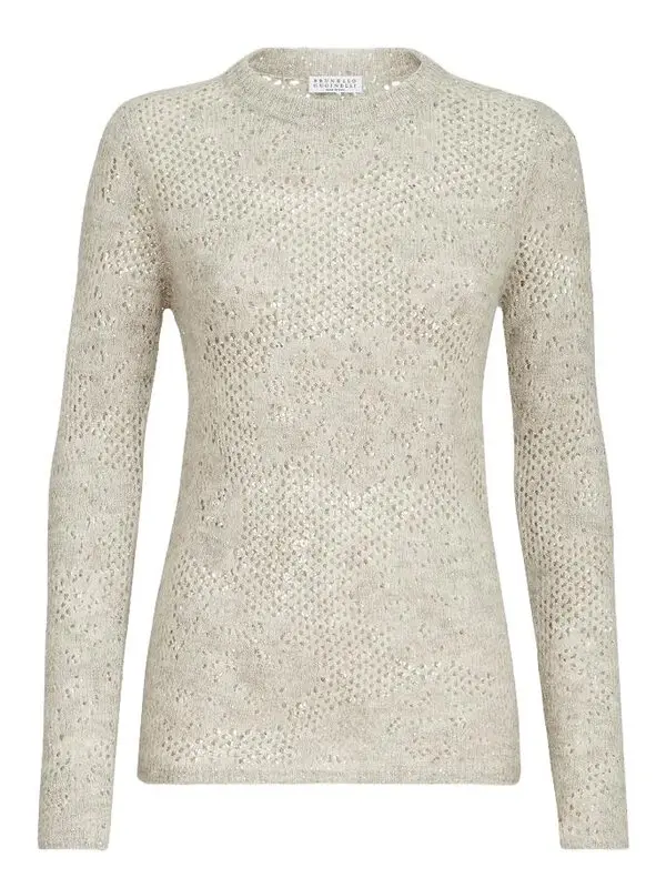 Brunello Cucinelli Lace Flowers Sweater - Ivory