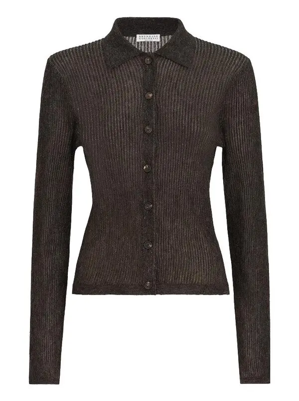Brunello Cucinelli Sparkling Silk, Alpaca And Wool Rib Knit Cardigan - Anthracite