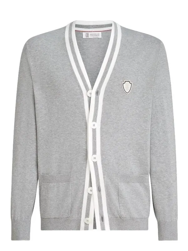 Brunello Cucinelli Cotton Cardigan With Logo - Grey