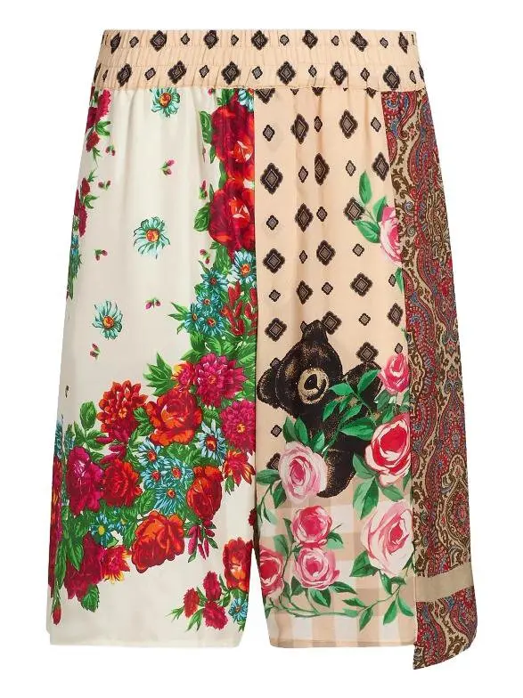 Moschino Floral Spliced Silk Shorts - Multi