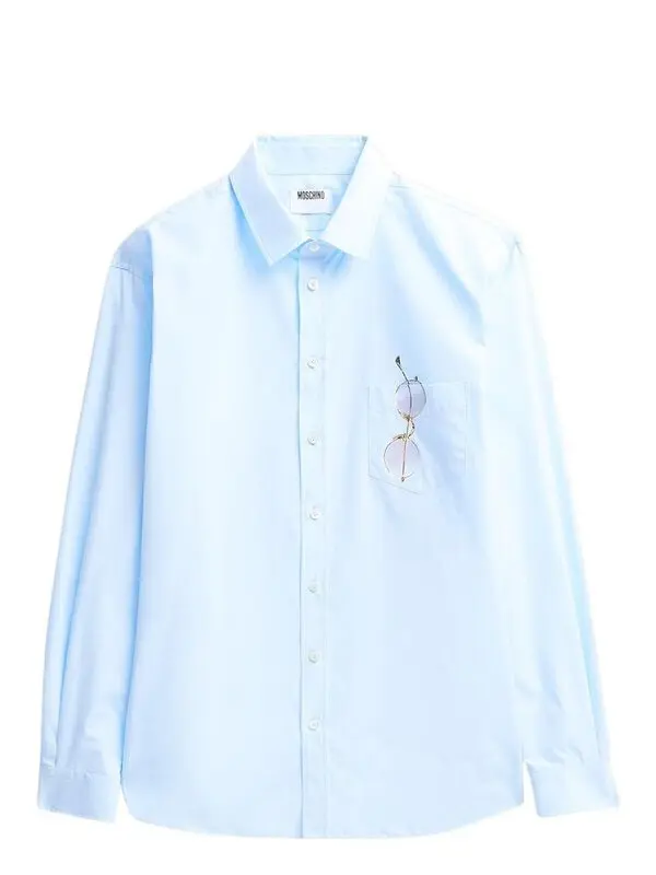 Moschino Glasses-print Cotton Shirt - Light Blue