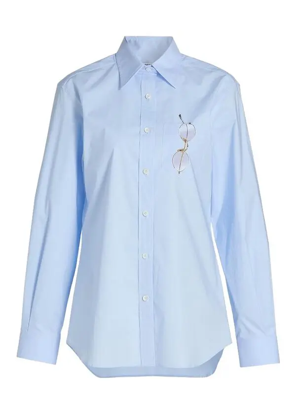 Moschino Glasses Print Stretch Cotton Shirt - Multi Light Blue