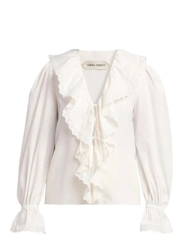 Alberta Ferretti Ruffled Cotton Blouse - White