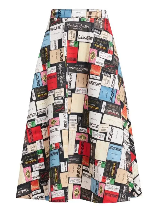 Moschino Logo Patch Cotton Gabardine Midi Skirt - Multi