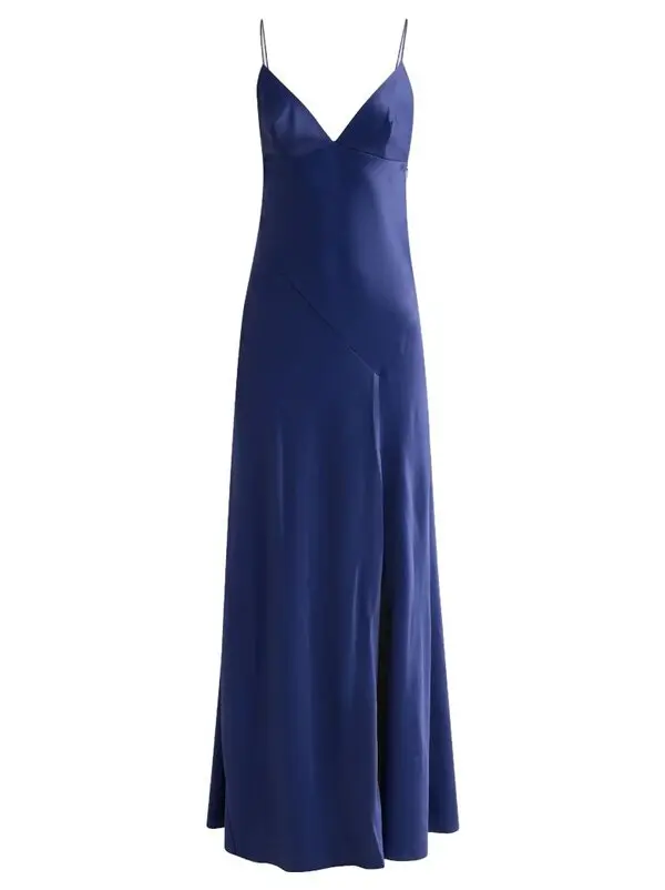 Alberta Ferretti Enver Satin V-neck Gown - Blue