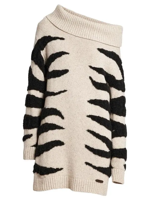 Moschino Zebra-pattern Wool-blend Off-shoulder Mini Dress - Multi Ivory