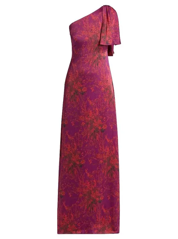 SACHIN BABI Chelsea Floral One-shoulder Gown - Raspberry Bouquet