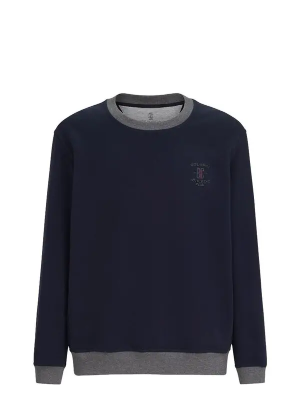 Brunello Cucinelli Cotton French Terry Sweatshirt With Embroidery - Cobalt