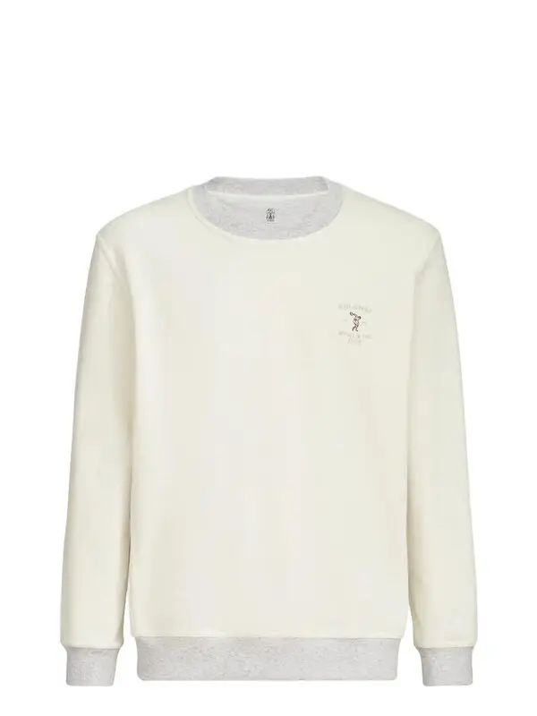 Brunello Cucinelli Cotton French Terry Sweatshirt With Embroidery - Off White