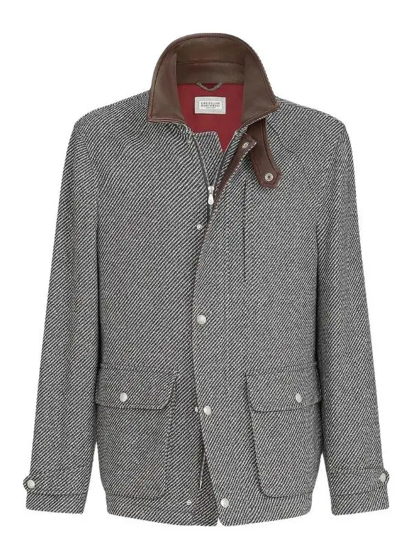 Brunello Cucinelli Cashmere And Silk Diagonal Field Jacket - Medium Grey