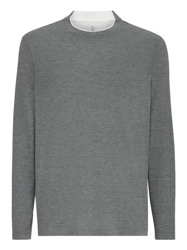 Brunello Cucinelli Silk And Cotton Lightweight Jersey Long Sleeve Crewneck T-shirt - Grey