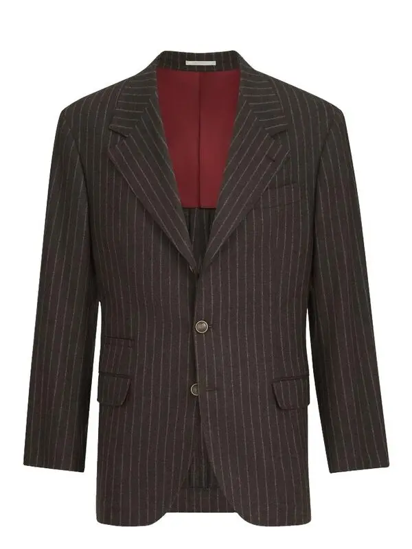 Brunello Cucinelli Virgin Wool And Cashmere Chalk Stripe Flannel Tailor Blazer - Brown