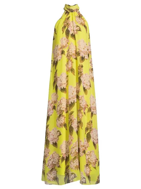 UNGARO Samie Floral Halter Maxi Dress - Chartreuse Multi