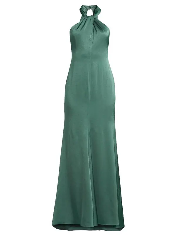 UNGARO Wilde Satin Halterneck Maxi Dress - Pine