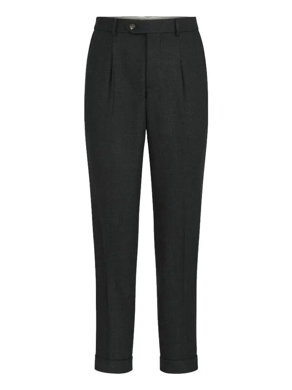 Brunello Cucinelli Virgin Wool Mouliné Twill Trousers With Pleats - Anthracite