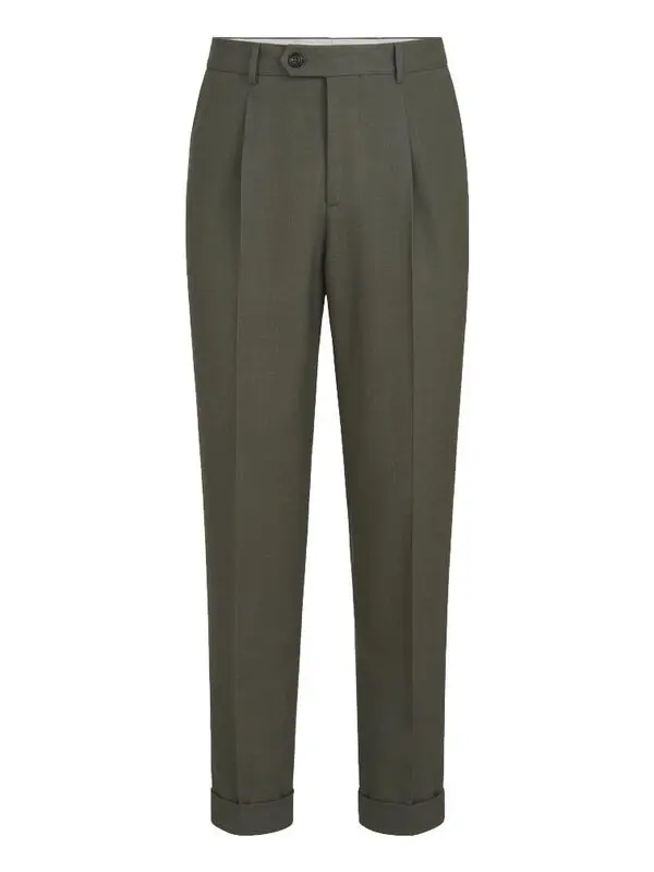 Brunello Cucinelli Virgin Wool Canvas Trousers With Pleats - Forest