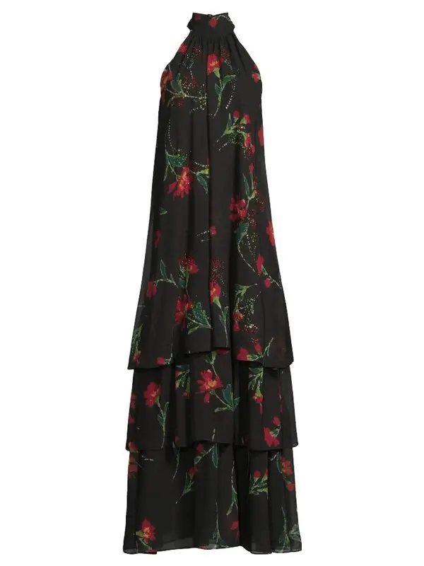 UNGARO Eden Floral Halterneck Maxi Dress - Red Multi