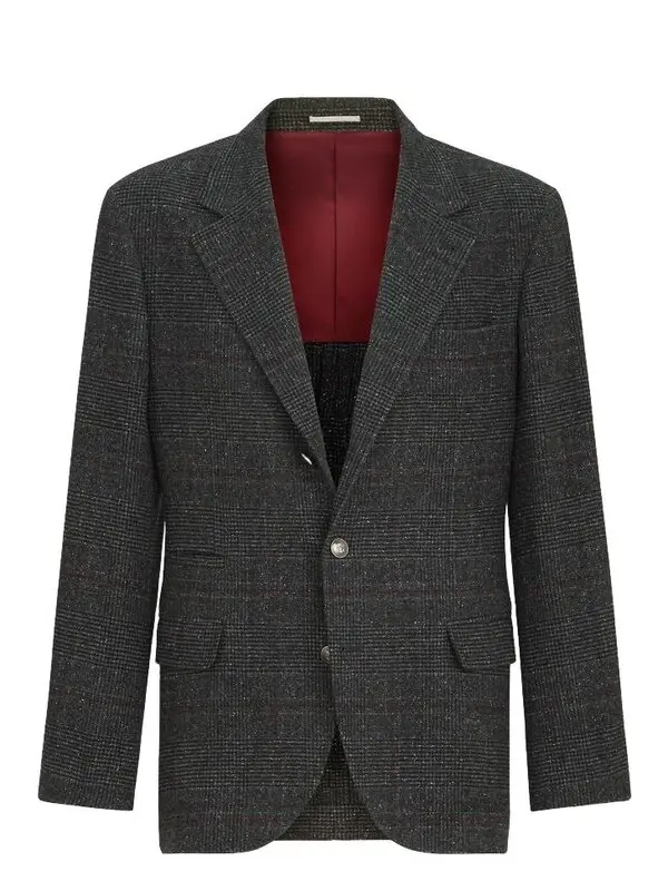 Brunello Cucinelli Silk, Wool And Cashmere Prince Of Wales Flannel Deconstructed Blazer - Anthracite