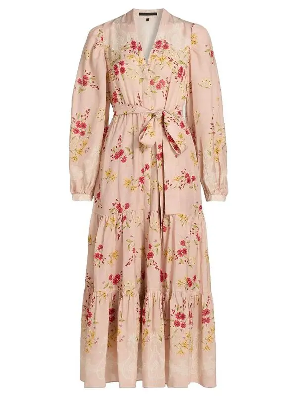 Kobi Halperin Noora Floral Tiered Midi-dress - Shell Multi