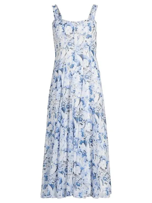 Cinq À Sept Heirloom Petals Marmo Midi-dress - Navy Multi
