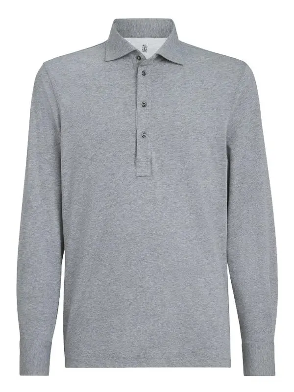 Brunello Cucinelli Cotton Jersey Long Sleeve Polo Shirt - Medium Grey