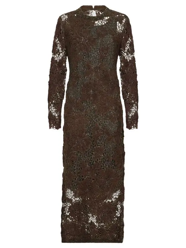 Brunello Cucinelli Whispering Bloom Embroidery Knit Dress - Brown
