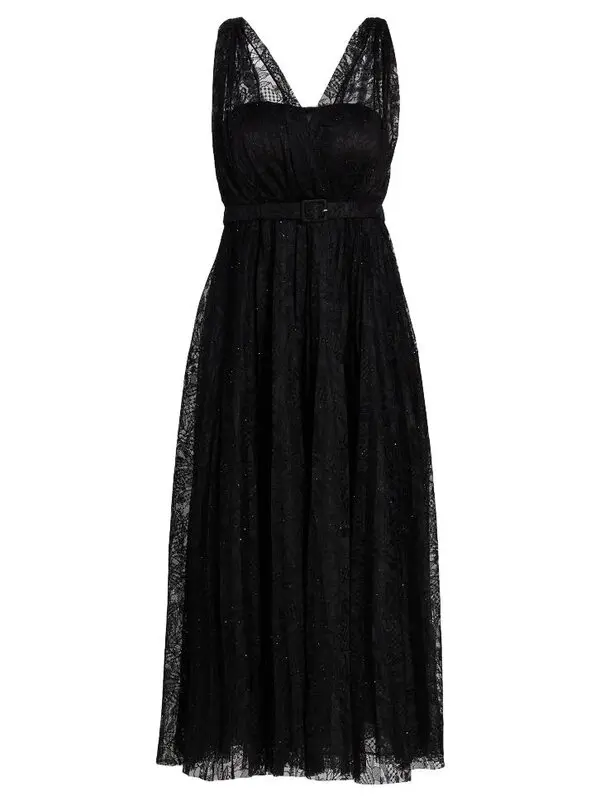UNGARO Tara Tulle Lace Midi-dress - Black