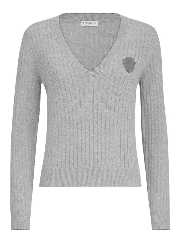 Brunello Cucinelli Cotton Ribbed Sweater - Grey