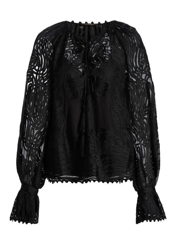 Kobi Halperin Florence Embroidered Sheer Blouse - Black