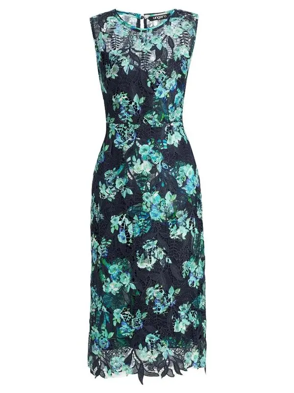 UNGARO Palmer Floral Lace Midi-dress - Navy Multi
