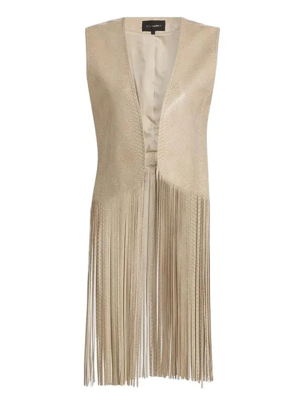 Kobi Halperin Angela Fringe Snake-embossed Leather Vest - Ecru Multi