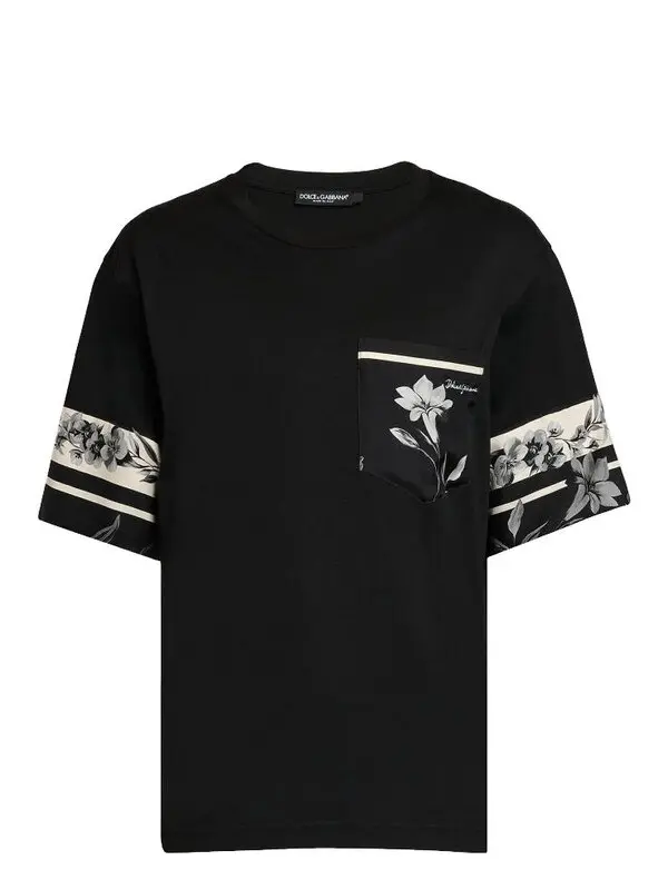 Dolce & Gabbana Floral Cotton-silk T-shirt - Nero