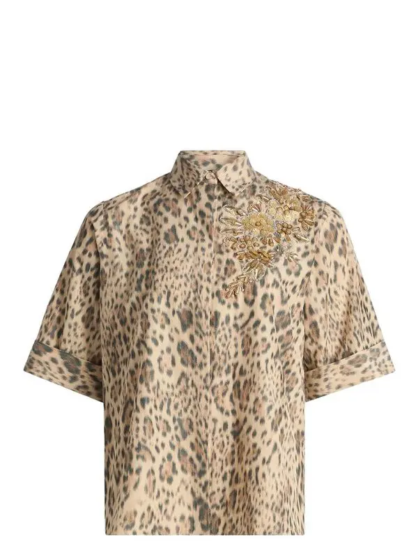 UNGARO Aimee Embroidered Leopard-print Blouse - Multi