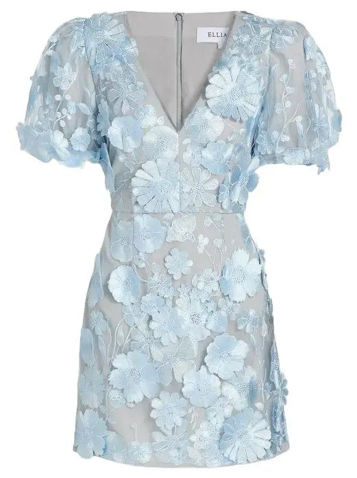 ELLIATT Zayla 3d Floral Mesh Minidress - Blue Multi