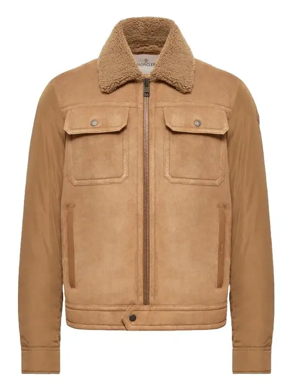 Moncler Zerique Puffer Jacket In Suede - Camel