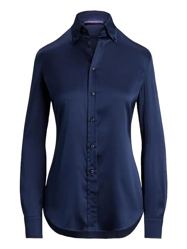 Ralph Lauren Cameron Stretch Silk Charmeuse Button-down Shirt - Icon Navy