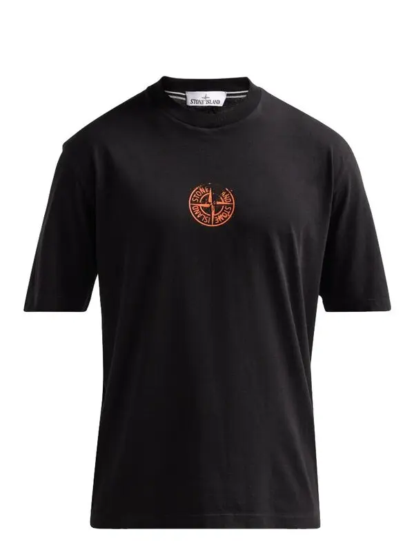 Stone Island Logo Cotton Crewneck T-shirt - Black