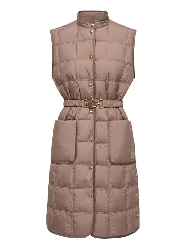 Moncler Cygnette Long Puffer Vest - Brown