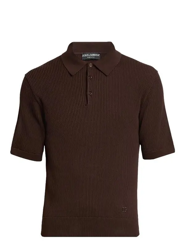 Dolce & Gabbana Rib-knit Cotton Polo Shirt - Marrone