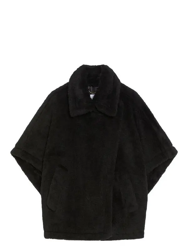 Max Mara Cape In Alpaca And Wool Teddy Fabric - Black